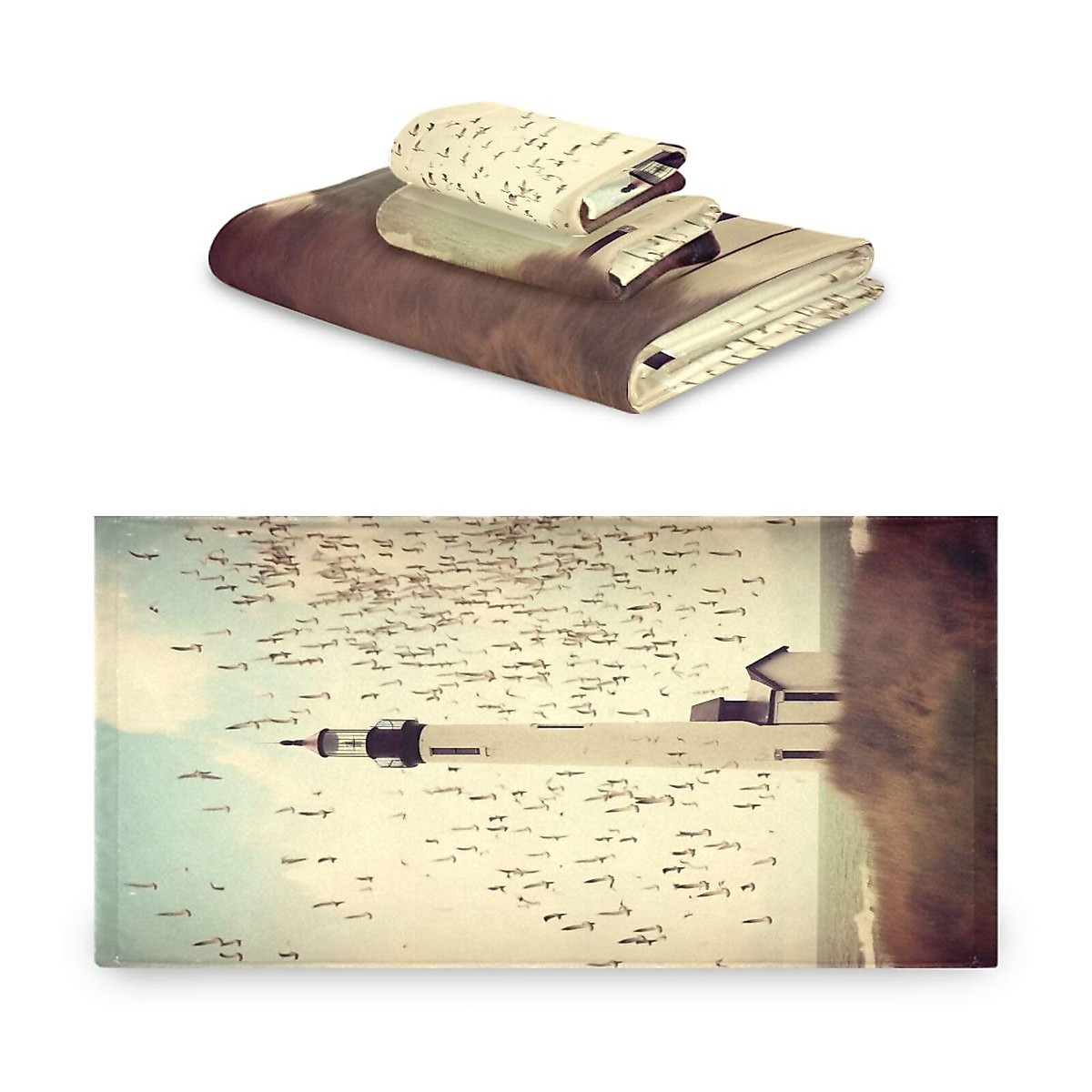 Flradish Lighthouse Towels 3 Pack Bath Towels for Bathroom Set Soft Cotton Highly Absorbent Lightweight & Quickdry Towel Set 1 Bath Towel,1 Hand Towel,1 Washclothe