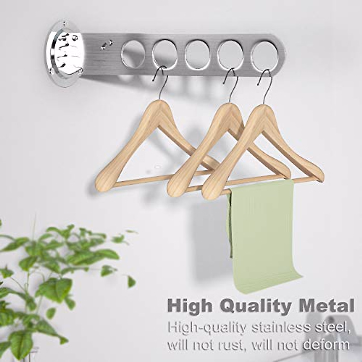1 PCS Folding Wall Mounted Clothes Rack, Folding Clothes Hangers Stainless Steel, Laundry Hangers Wall Mount Retractable, Heavy Duty Clothes Drying Rack Coat Hook Garment Rack for Bathroom, 5 Holes