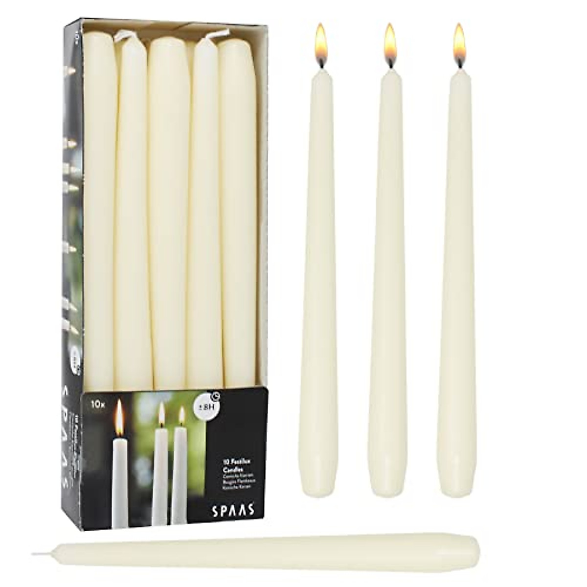 Taper Candles ,Tapered Candlesticks - Dripless 10 Inch Ivory Candles , Unscented Tall Dinner Candle, Long 8 Hour Burning Household Candles , 10 Pack