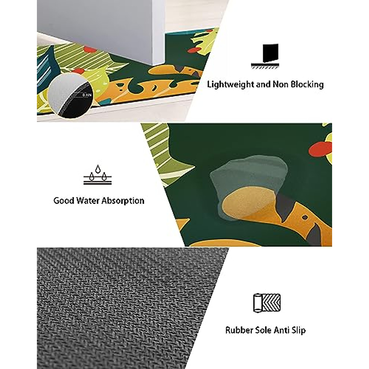 Fall Leaves Bath Mat for Tub,Non Slip Bathroom Floor Runner Rug Quick Dry & Absorbent Diatomaceous Earth Shower Sink Kitchen Doormat,Abstract Middle Century Plant Leaf Aesthetics Art Decor 18"x60"