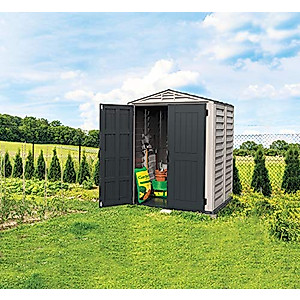 Duramax 35525 Yarmate Plus Outdoor Vinyl Storage Shed, Adobe/Gray