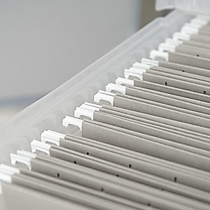 IRIS USA Letter/Legal File Tote Box, 5 Pack, BPA-Free Plastic Storage Bin Tote Organizer with Durable and Secure Hinged Latching Lid, Stackable and Nestable, Clear