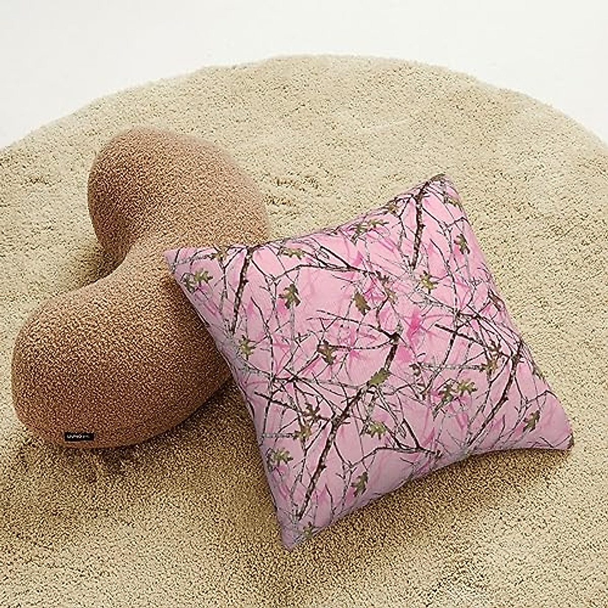 Pink Leaves Camo Throw Pillow Covers Corduroy Pillowcases Soft Square Cushion Case Decorative Cushion Covers for Bedroom Sofa Farmhouse 18"x18"