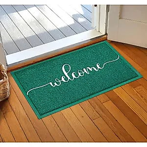 AAZZKANG Green Door Mat Outdoor Welcome Mat with Non Slip Rubber Backing Easy to Clean Entry Doormat for Indoor High Traffic Areas Front Door