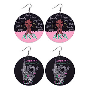 2 Pairs Paraphernalia Sorority Gifts Earrings Pink and Green Fashion Drop Earrings Painted Pattern Wooden Pendant Sorority Gifts for Women