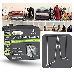 Evelots 8 Pack Wire Shelf Dividers for Closet/Office/Pantry/Garage-New & Improved-Vertical Storage/Organization-Easy No Tool Install-Plastic Coated Steel