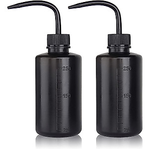 250ML 2PC Plastic Squeeze Bottle Safety Rinse Bottle Wash Bottle Squeeze Watering Can Water Squirt Irrigation Bottle Tattoo Wash Bottle 250ML Medical Lab,Tattoo Supplies Bend Mouth Scale Mark Black