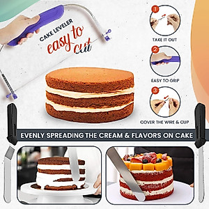 RFAQK 150PCs Cake Decorating Kit Baking Supplies Tools with Ebook and Booklet, 3in1 Cake Turntable for Decorating Cakes Cupcakes Cookies with Piping Bags and Tips Set, Leveler, Spatula & much more