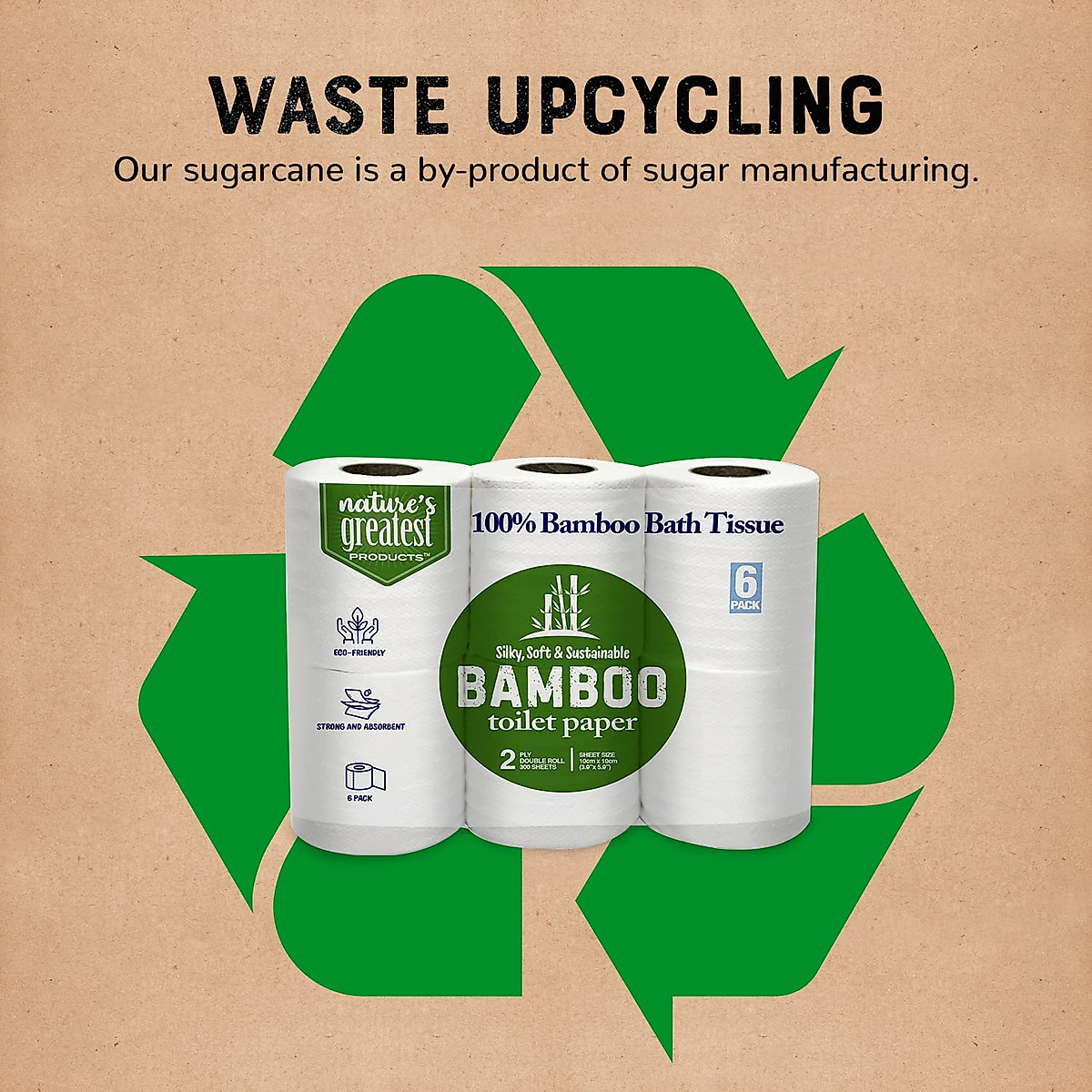 Nature's Greatest Foods - Toilet Paper, 6-Roll Pack, 2-Ply Tree-Free Soft and Silky Bathroom Tissue, Sustainable Packaging - Ideal for Eco-Conscious Consumers