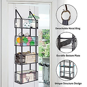 VERONLY Over The Door Hanging Pantry Organizer - Wall Mount Storage with 4 Large Clear Plastic Pockets & 2 Metal Hooks for Baby Kids Toys,Playroom,Nursery,Diapers,Bathroom,Kitchen,Dorm (Grey)