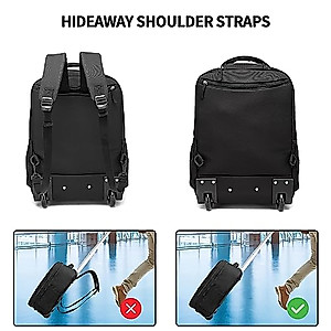 Rolling Backpack,Travel Backpack with Wheels Roller Backpack Wheeled Laptop Backpack Business Backpack Carry on Backpack Flight Approved Fits 17 inch Laptop Backpack with Wheels for Women Men-Black