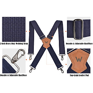 WELKINLAND Navy suspenders for men, Work suspenders, 2 inch wide suspenders, Heavy Duty suspenders, Swivel suspenders, Mens suspenders for jeans, Big and tall suspenders for men