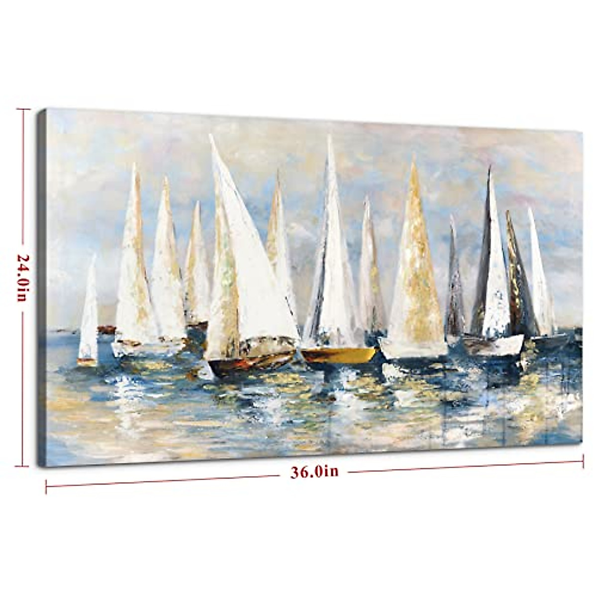 Yuegit Ocean Wall Art Sailboat Canvas Wall Art : Coastal Wall Decor Abstract Wall Art for Living Room Framed Prints for Home Decor Ready for Hang for Bedroom Bathroom Dining Room 24X36 Inch