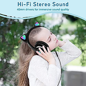 TOKANI Kids Headphones, Bluetooth Wireless Headphones for Kids Teens Adults, Over-Ear Bluetooth Headphones with Microphone, Cat Ear Headphones for Girls Women (Black)