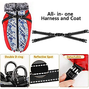 Tresbro Dog Winter Coat, Large Warm Dog Jacket for Cold Weather,Reflective Dog Clothes with Furry Collar Detachable Harness Two Way Zipper on Back, Dog Apperal for Medium Large Dog Boy Girl