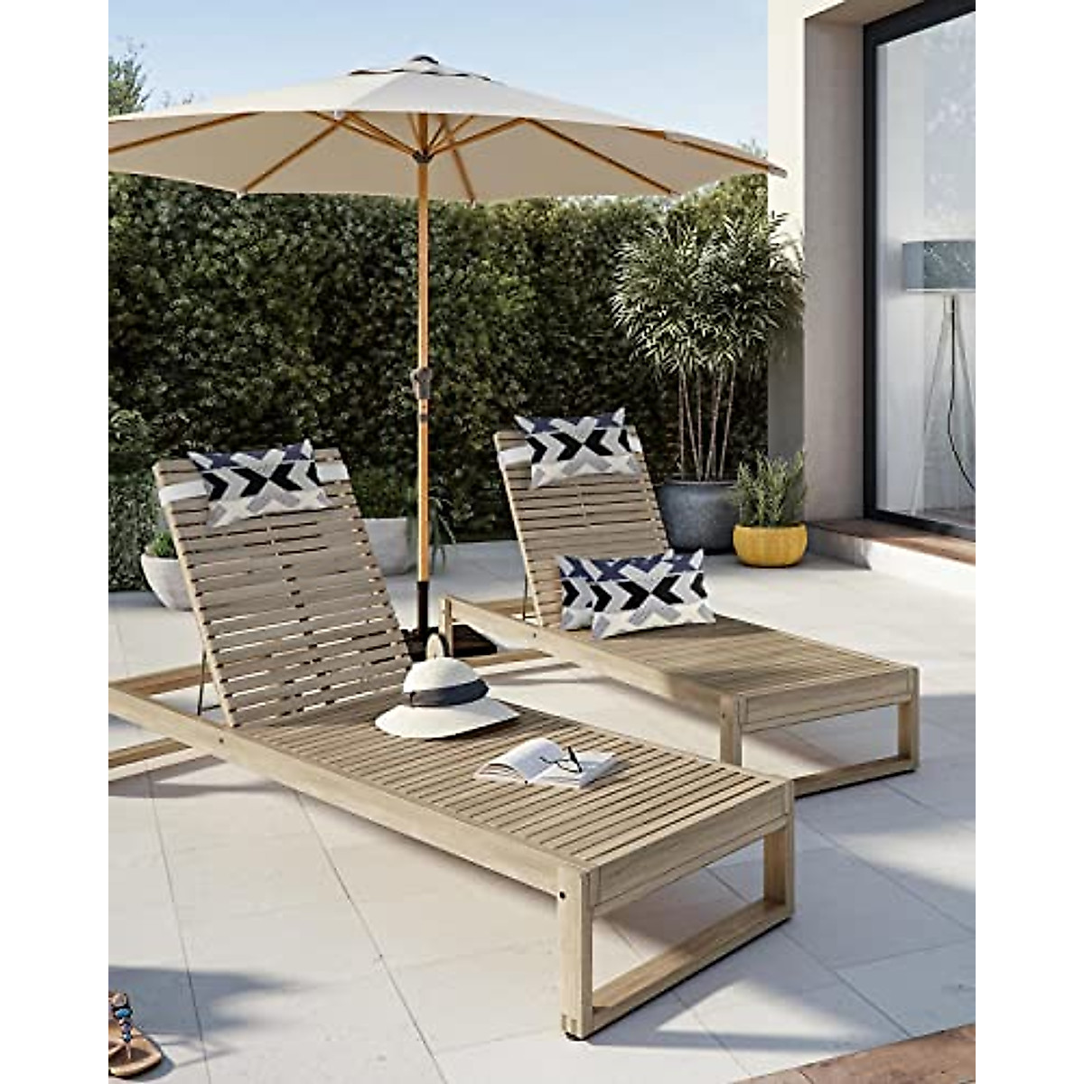 Recliner Head Pillow Ledge Loungers Chair Pillows with Insert Modern Geometric Blue Black White Pattern Lumbar Pillow with Adjustable Strap Outdoor Waterproof Patio Pillows for Beach Pool, 2 PCS