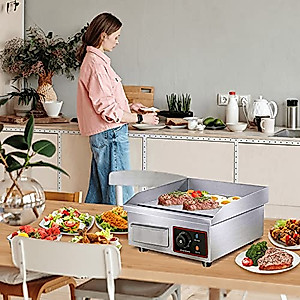 PROMOTOR 14" Electric Countertop Griddle Grill Stainless Steel Commercial Restaurant Teppanyaki Grill Adjustable Temp Control 1500W Non-Stick