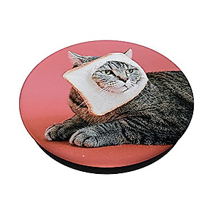 Silly Cat With Slice Of Bread On Face | Funny Cat Lovers PopSockets Swappable PopGrip