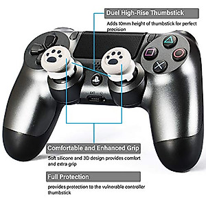 Playrealm FPS Thumbstick Extender & 3D Texture Rubber Silicone Grip Cover 2 Sets for PS5 Dualsenese & PS4 Controller (Cat Paw Grey)