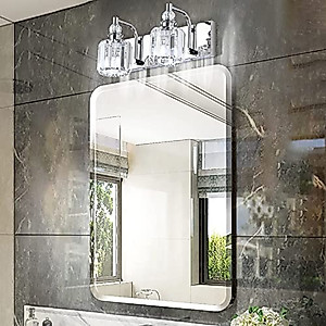 Ralbay Crystal Vanity Lights 2 Lights Modern Crystal Chrome Bathroom Vanity Light for Bathroom Lighting Fixtures Over Mirror