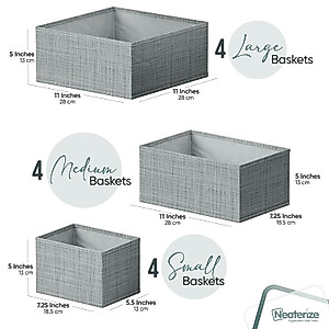 NEATERIZE Drawer Organizer - [Set Of 12] - Closet Organizer and Storage Baskets| Foldable Cloth Drawers Divider | Fabric Bin For Dresser & Shelves |Organize Underwear, Socks, Bra, & Tie’s (Grey)