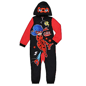 Komar Kids Miraculous Ladybug Girls Girl Power Full Zip Blanket Sleeper Hooded Pajama, 6 Black