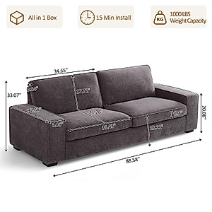 EASELAND 88" Chenille Loveseat Sofa for Living Room, Modern Deep Seat Sofa Couch with Removable Back and Seat Cushions, Comfy Sofa with Wood Legs and Armrest(Dark Grey)