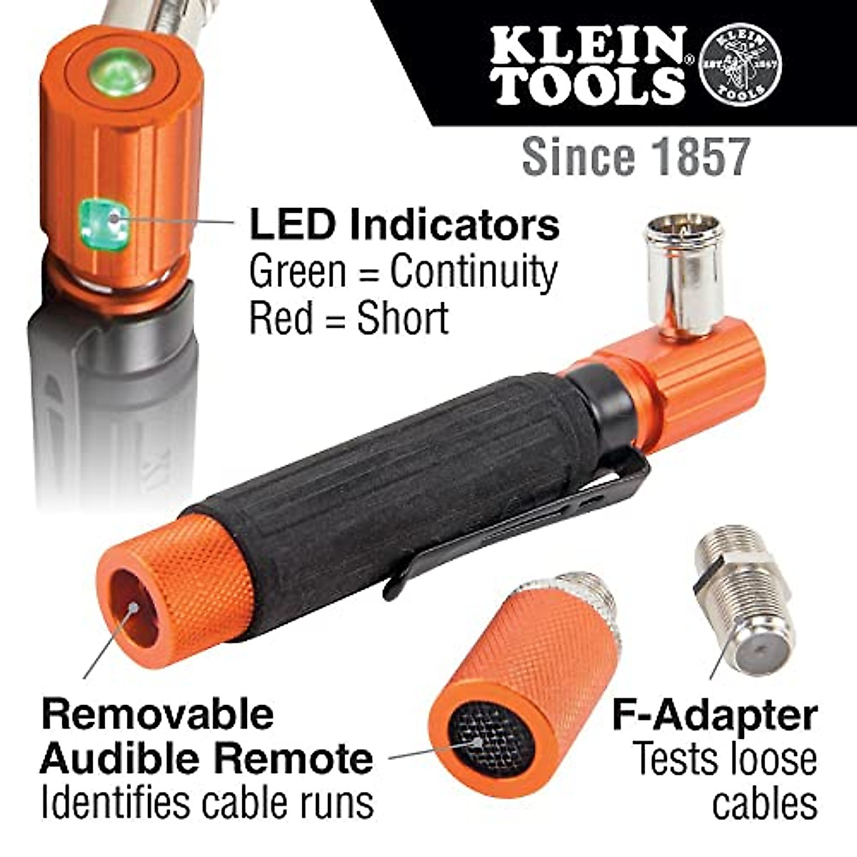 Klein Tools VDV512-007 Wire Tracer, Coax Cable Pocket Continuity Tester with Remote, Audible Beep and LED