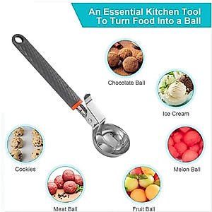 XIROM UN Ice Cream Scoop with Comfortable Grip Handle, Heavy Duty Stainless Steel, Perfect Shape Scoops, Ice Cream Scooper Easy Clean, for Gelato, Cookie Dough, Sorbet, Almond(Black)