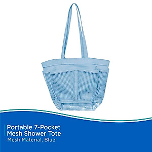 Kenney KN61579 Portable 7-Pocket Mesh Shower Tote/Shower Caddy for Toiletries and Personal Care Organization for College Dorms, Gym, Beach, or Travel, Blue