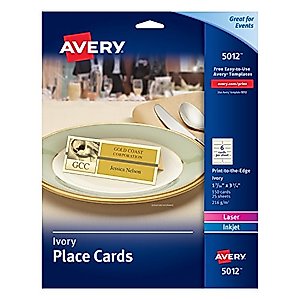 Avery Printable Place Cards with Sure Feed Technology, 1-7/16" x 3-3/4", Textured Ivory, 150 Blank Place Cards for Laser or Inkjet Printers (05012)