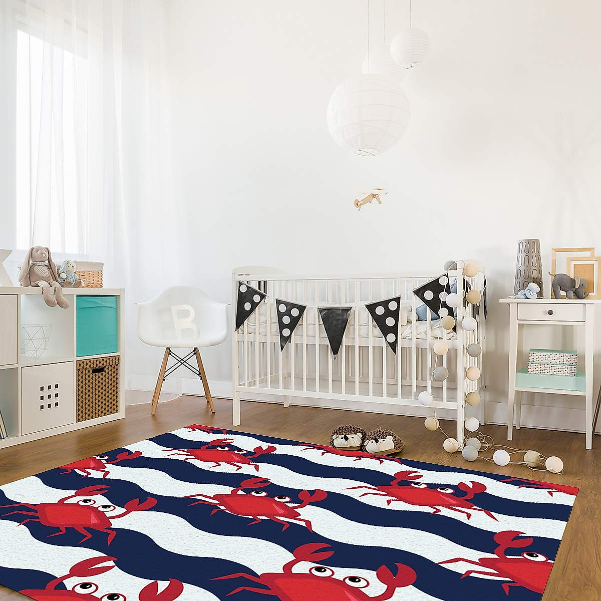 Big buy store Indoor Area Rugs Red Crab Non-Slip Rectangular Carpet Blue Chevron Zig Zag Soft Floor Mat for Living Room Bedroom Kids Room Kitchen Home Decor -2'x3'