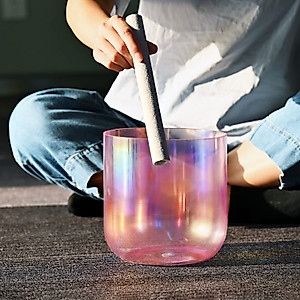 CVNC 7" F Cherry Blossom Pink Cosmic Heart Chakra Quartz Crystal Singing Bowl with Carry Case Bag For Sound Healing and Meditation