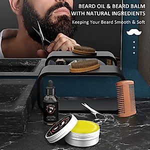 Valentines Gifts for Him, Beard Growth and Grooming Kit w/Beard Oil Beard Balm Beard Brush Beard Comb Beard Scissor, Mens Valentines Gifts, Birthday Gifts for Men Dad Husband Boyfriend Brother Son
