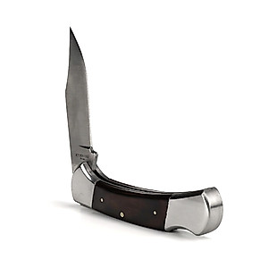 ARIAT Large Folding Knife - 3-3/8" Smooth 3CR13 Steel Blade with Back Lock and Brown Wood Handle