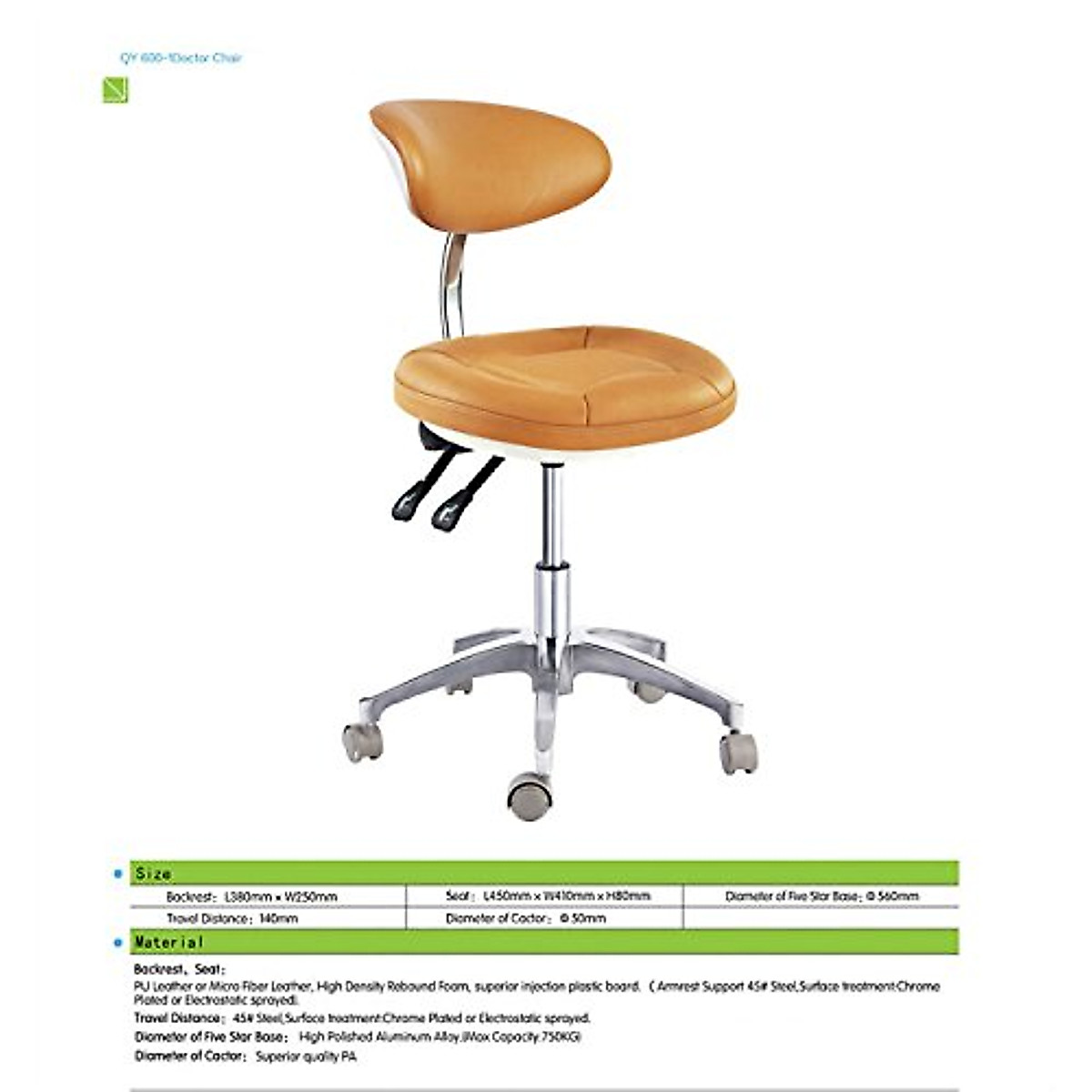YOHOSO Portable Micro Fiber Leather Dentist Chair Doctor's Stool Mobile Chair Height Adjustment Concaved-Design 600-1-XW