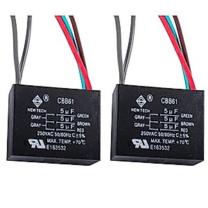 Wadoy CBB61 5 Wire Ceiling Fan Capacitor Compatible with NEW TECH 5+5+5uf 50/60Hz 250VAC (2 pack)
