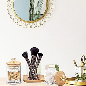 Bathroom Organizer with Bamboo Lids,Apothecary Jars Qtip Holder Storage Canister Clear Glass bathroom jars Cotton Ball Holder for Cotton Rounds,Pads, Floss,Cotton Swab(3 pieces)