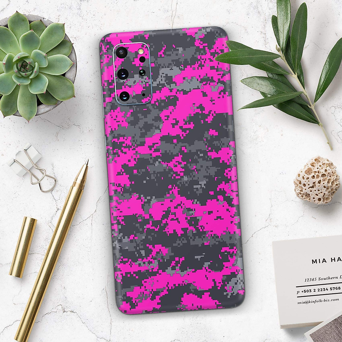 DesignSkinz Bright Pink and Gray Digital Camouflage Protective Vinyl Decal Wrap Skin Cover Compatible with The Samsung Galaxy S20 (Screen Trim & Back Glass Skin)
