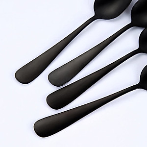 Matte Black Dessert Spoon, Seeshine 6.8-inch Stainless Steel Black Teaspoon, Suitable for Family, Kitchen, Restaurant, Set of 12, Dishwasher Safe