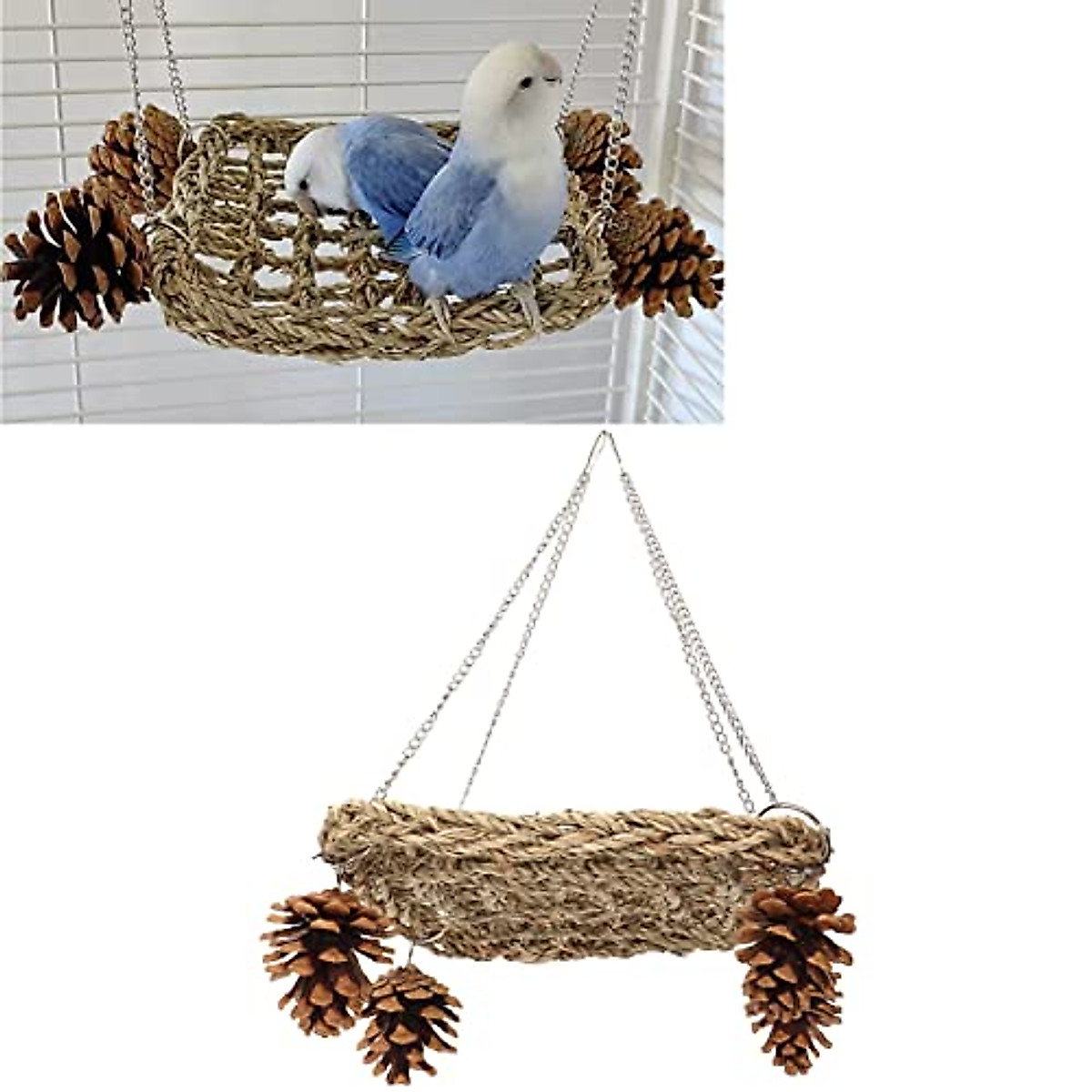 Bird Seagrass Swing Toy,Seagrass Woven Climbing Hammock Swing Mat Bird Climbing Hammock Bird Perch Stand Chewing Toy Bird Trapeze Bird Swing for Small Birds Lovebird Budgie Conure Parrotlet Parakeets