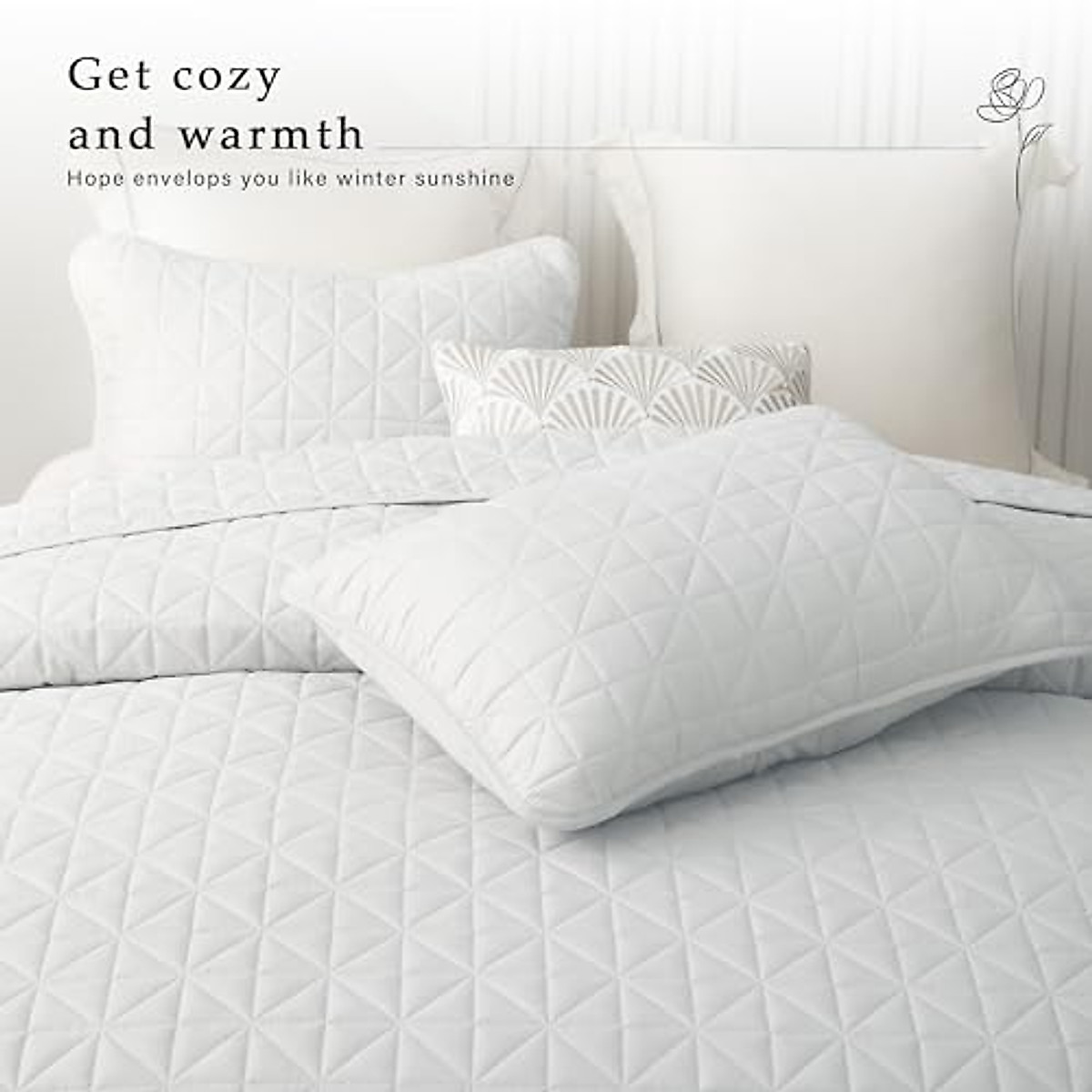 Exclusivo Mezcla Quilts King Size Bedding Set with Stitched Grid Pattern, Lightweight Summer White Bedspreads Coverlets Bed Cover for All Seasons (1 Quilt and 2 Pillow Shams)