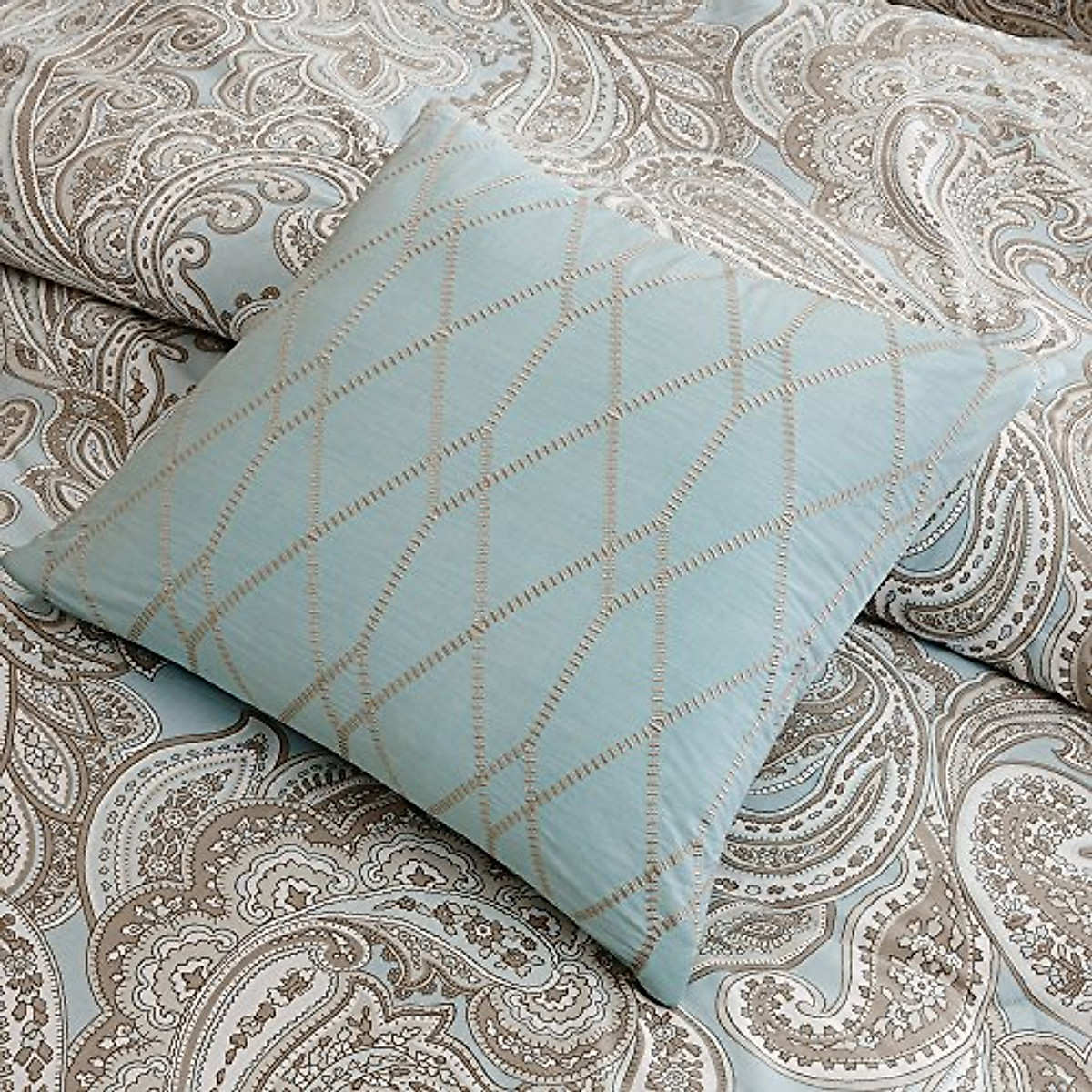 Madison Park Pure Ronan Cotton Comforter Set - Casual Paisley Design, All Season Alternative Down Cozy Bedding, Matching Shams, Decorative Pillows, Blue King/Cal King(104"x92") 5 Piece