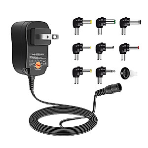 Aisilk Multi-Voltage AC DC Power Adapter 3V-12V 1000mA 1A Max 12W Universal Switching AC/DC Charger W/ 8 Adapter Plugs Compatible with 3V 4.5V 5V 6V 7.5V 9V 12V Electronic Devices