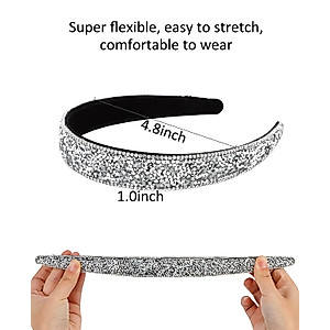 Wecoe 2 Pack Rhinestone Headbands Women Black Silver Headband Wide Headbands For Women Non Slip Fashion Bling Sparkly Diamond Holiday Headband Birthday Wedding Bridal Hair Accessories For Women Girls