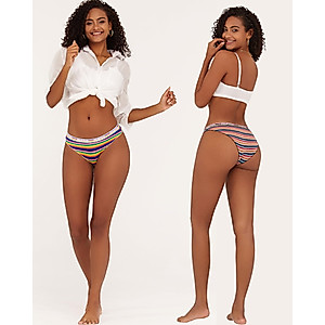 FINETOO Cotton Underwear for Women Bikini Panties High Cut Colorful Stripes Sexy Ladies Hipster Cheeky Panty 9 Pack S-XL