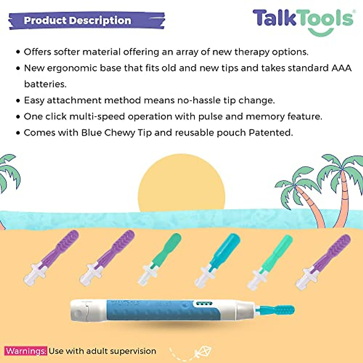 TalkTools® Sensi (Ocean Blue) Oral Sensory Therapy Tool with 7 Soft Sensi Jaw Tips