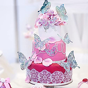 60 Pcs 3D Sequined Silver Butterfly Wall Decor, 5 Styles 3 Sizes,Butterfly Cake Birthday Party Baby Shower Decorations Iridescent ,Metallic Room Mural Wall Stickers (Sequined Silver)