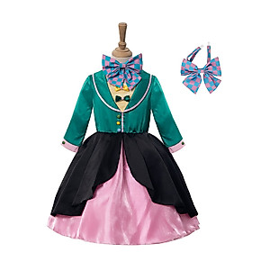 Nuoqi Girls Mad Hatter Costume Mad Hatter Tea Party Costume Halloween Dress with Hat M
