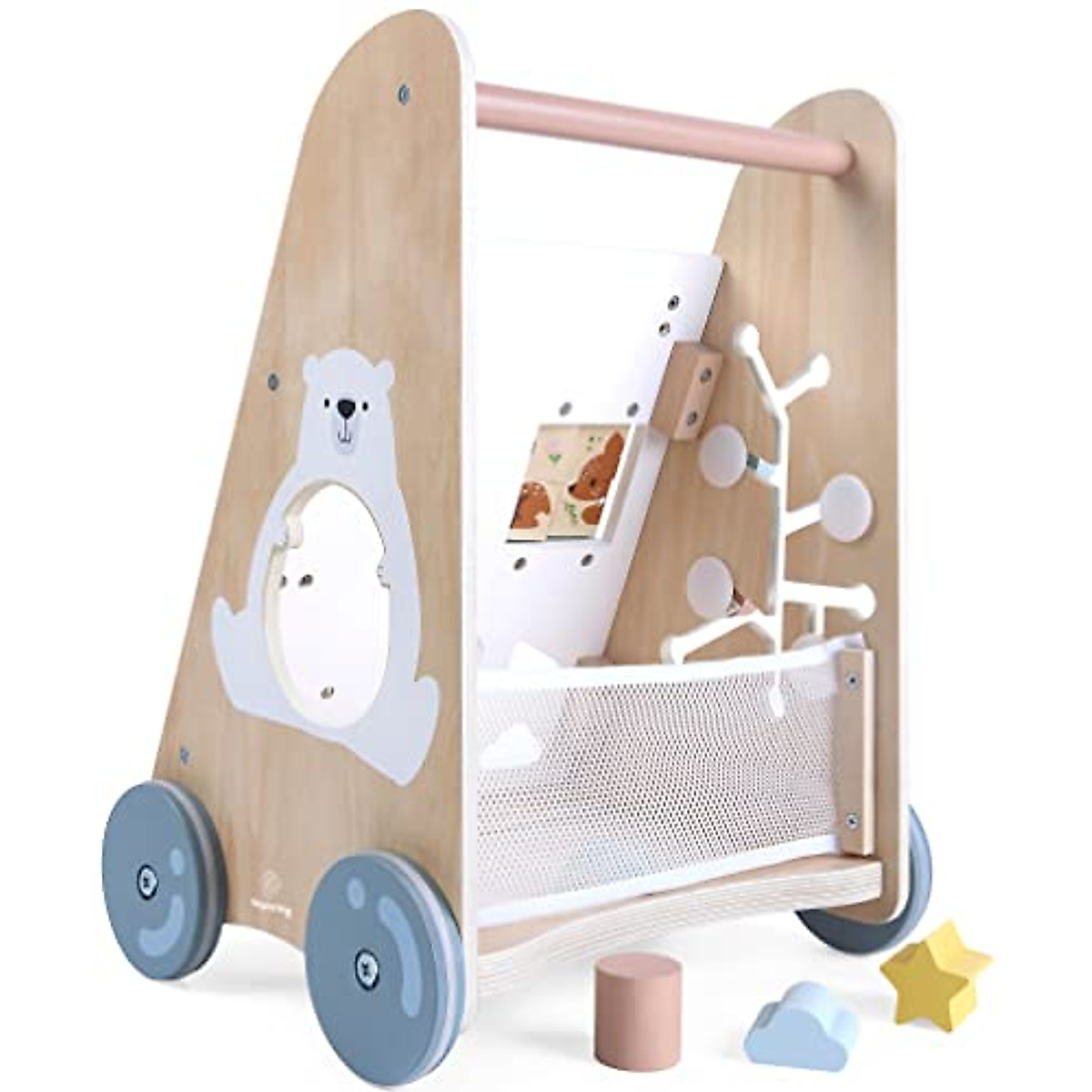 Upyearling - Wooden Baby Walker - Sit to Stand Learning Activity Walker for Boys and Girls - Easy to Grip Handle Push Walker - Built-in Toys and Activities - Promotes Motor Skills
